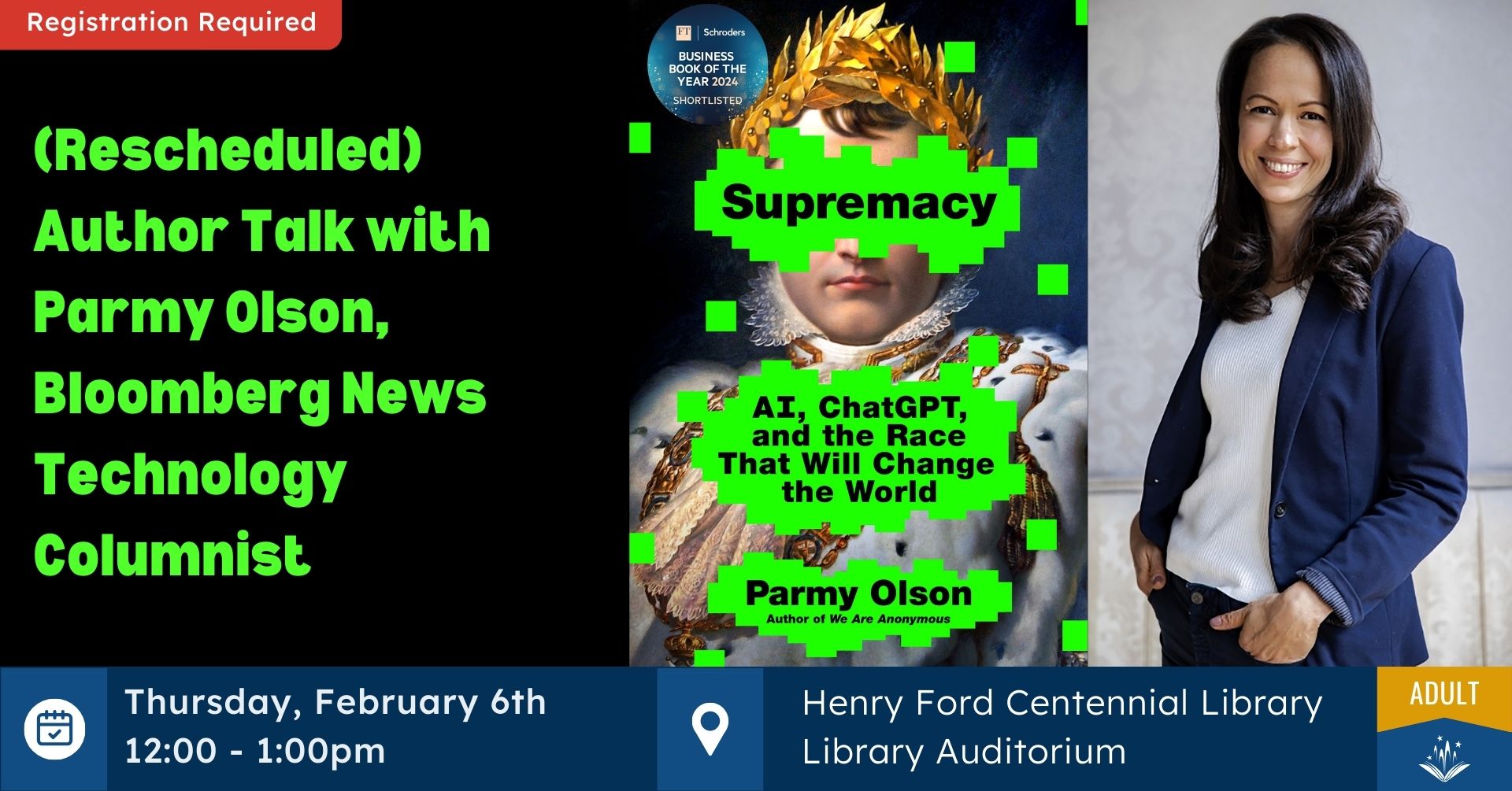 Supremacy AI Parmy Olson | Dearborn Public Library